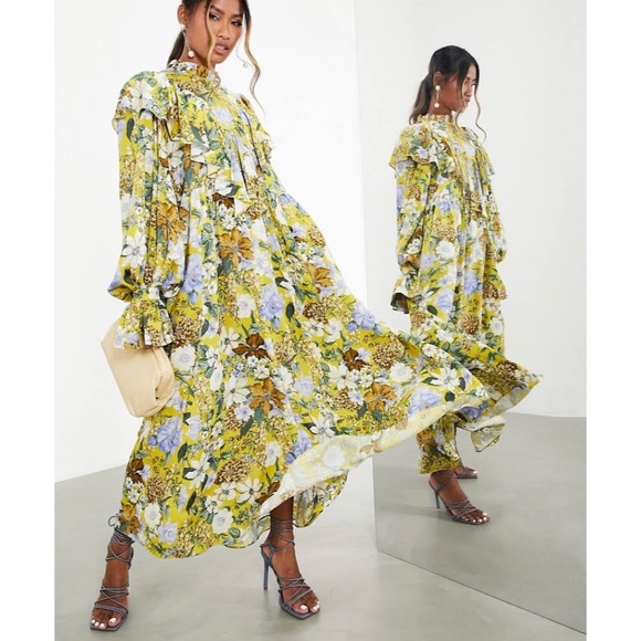 ASOS | Dresses | Asos Edition Oversized Yellow Floral Print Ruffled ...